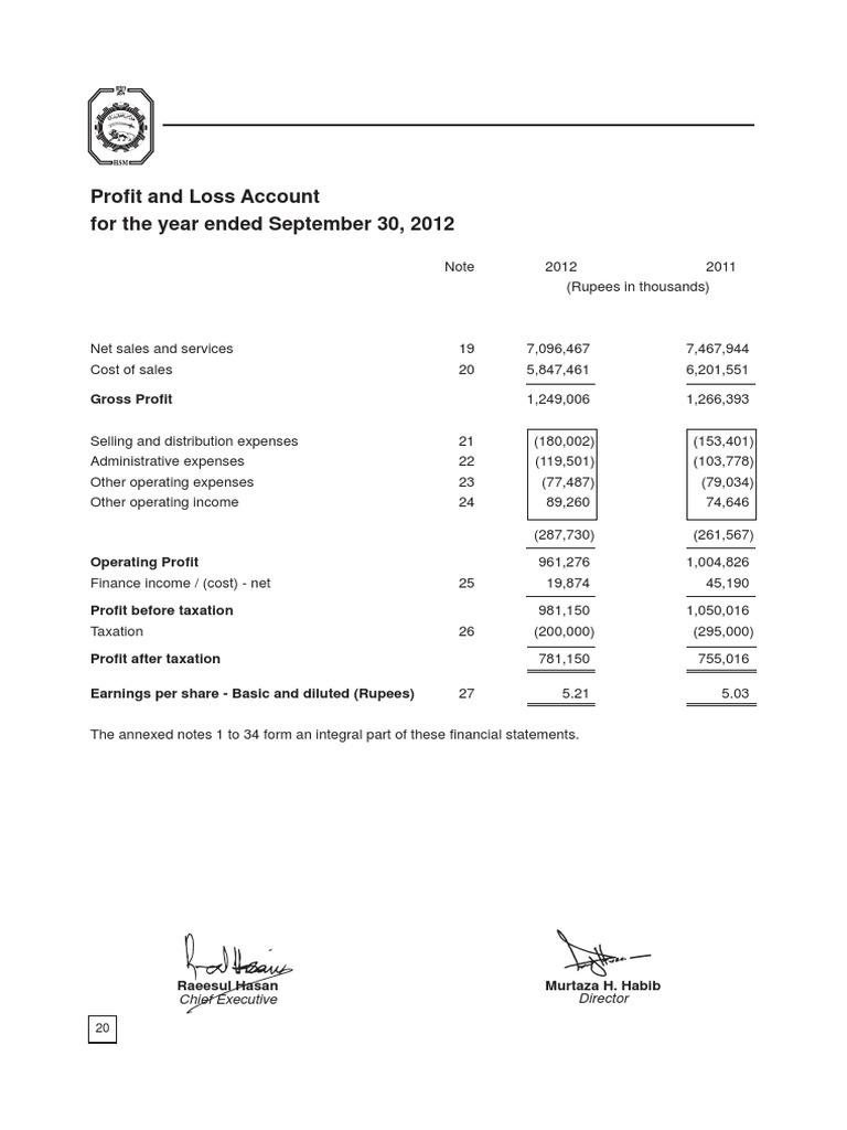 Profit and Loss Account For The Year Ended September 30, 2012 | PDF ...