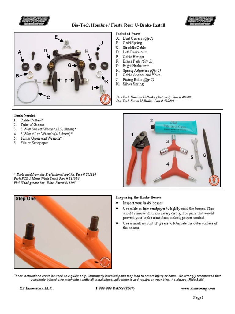 DiaTech Hombre Rear U-Brake Install | PDF | Screw | Manufactured Goods