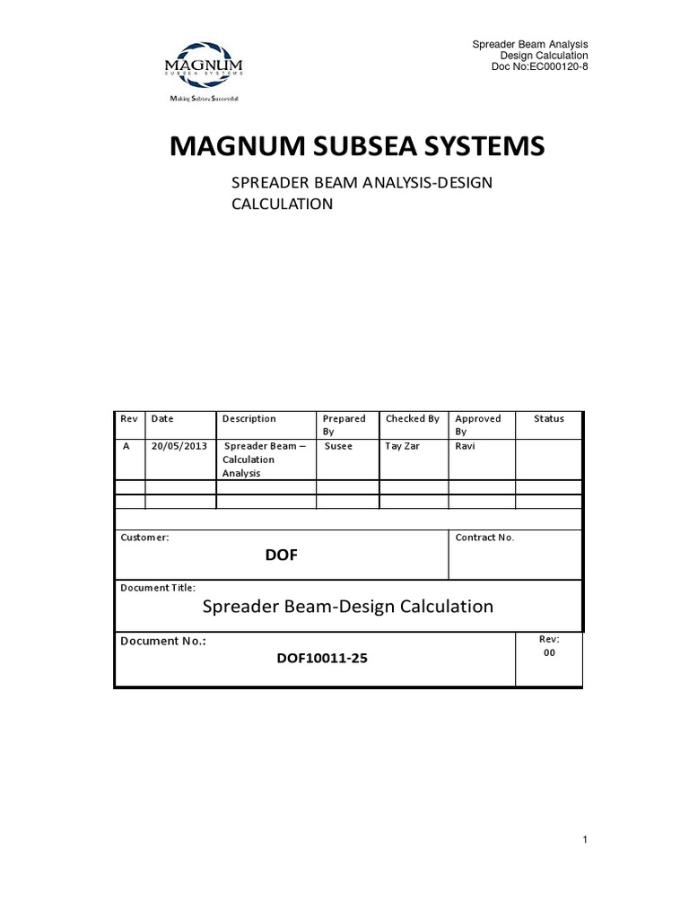 Spreader Beam Design Calculation | PDF | Bending | Strength Of Materials