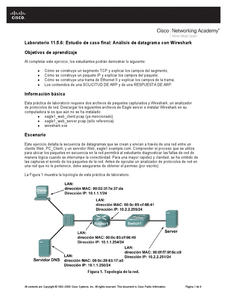 Estudio de Caso Final. Análisis de Datagrama Con Wireshark | PDF | Protocolo de Control de ...