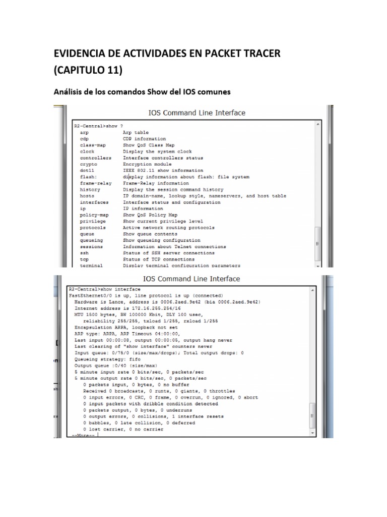 Evidencia de Actividades en Packet Tracer (Capitulo 11) | PDF