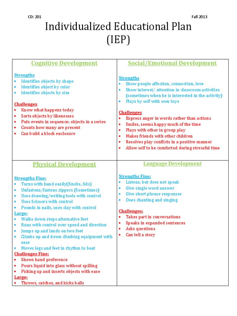 Preschool IEP Summary | PDF