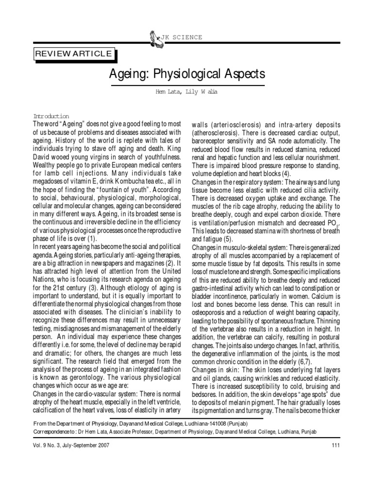 Ageing Physiological Aspects | PDF | Self-Improvement | Wellness