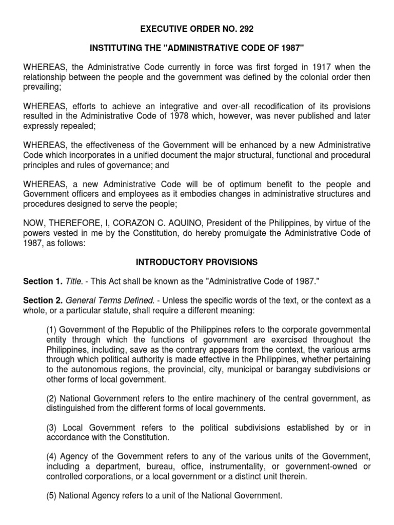 Executive Order No.292 | PDF | Oath Of Office | United States House Of ...