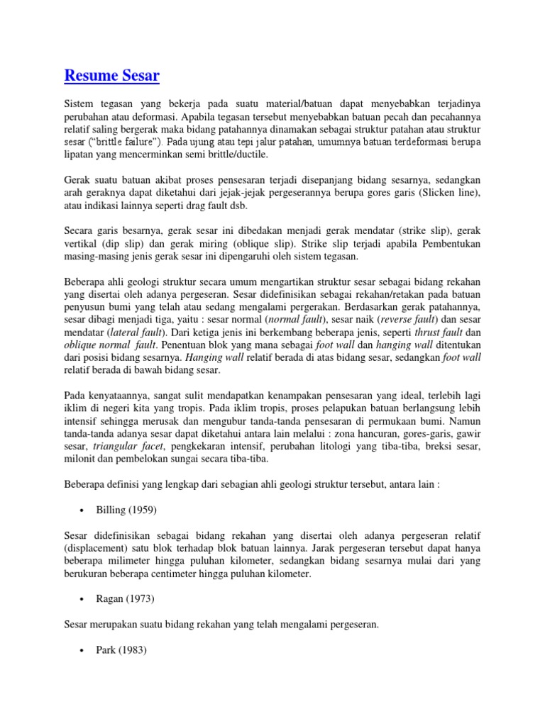 Klasifikasi dan Geometri Sesar Batuan | PDF