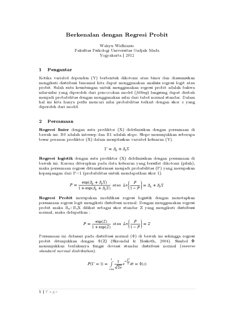 Berkenalan Dengan Regresi Probit PDF | PDF | Metode & Bahan Ajar