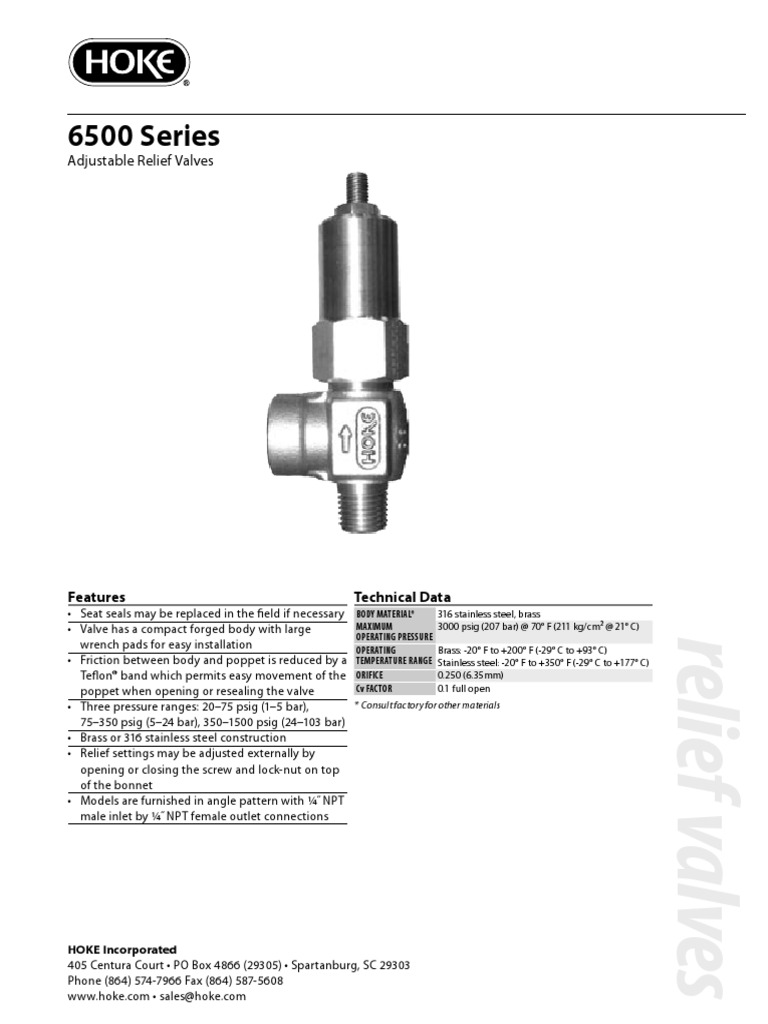 Hoke 6500 Series Safety Valve | PDF | Home & Garden | Technology ...