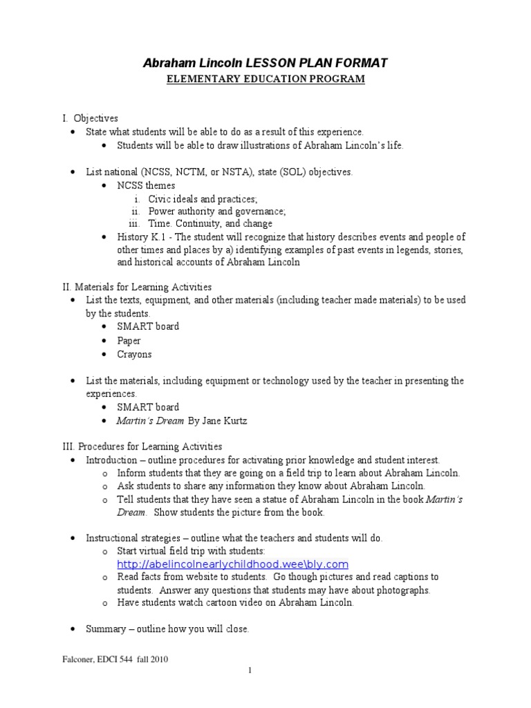Abraham Lincoln Lesson Plan for Kids | PDF | Lesson Plan | Educational ...