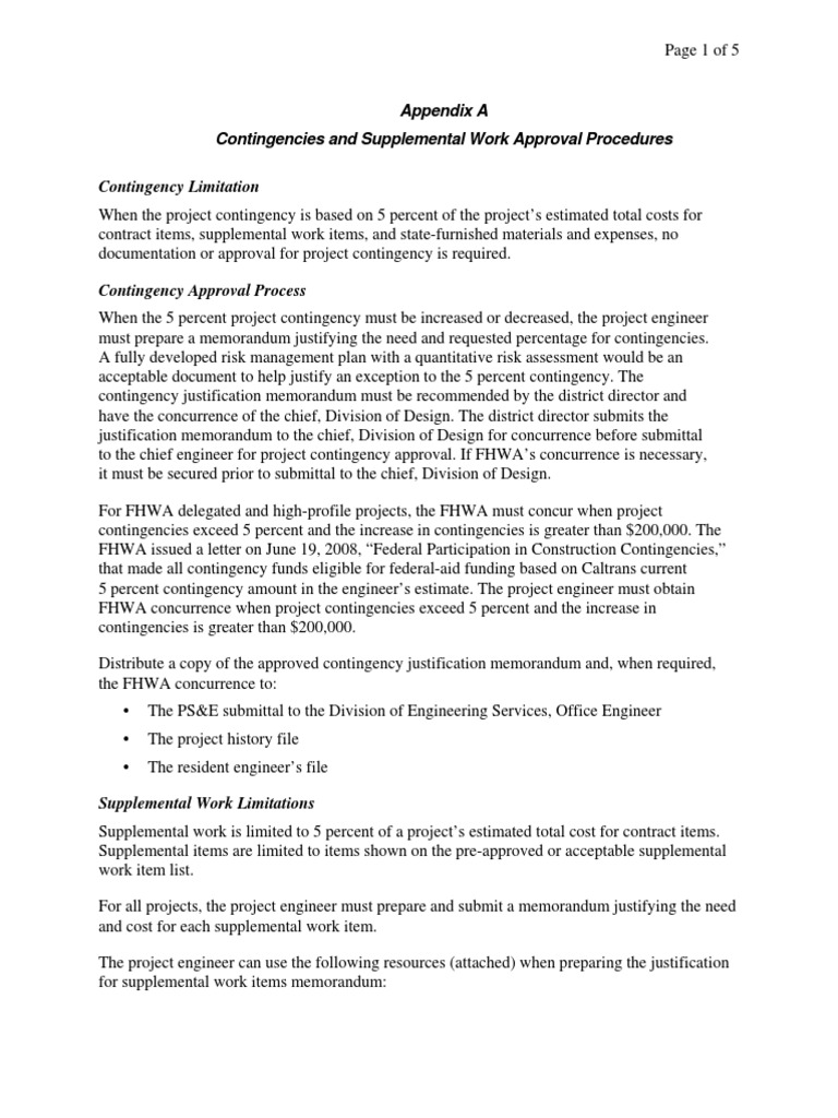Appendix A Contingencies and Supplemental Work Approval Procedures ...