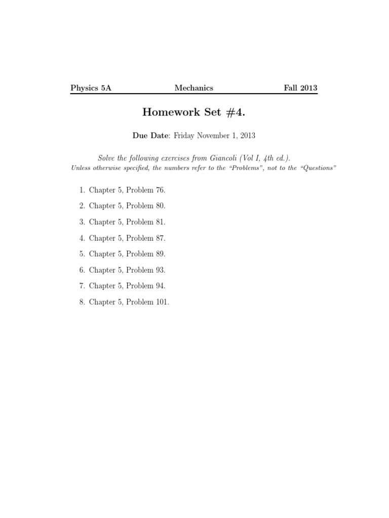 Physics 5A Homework Set #4 Details | PDF