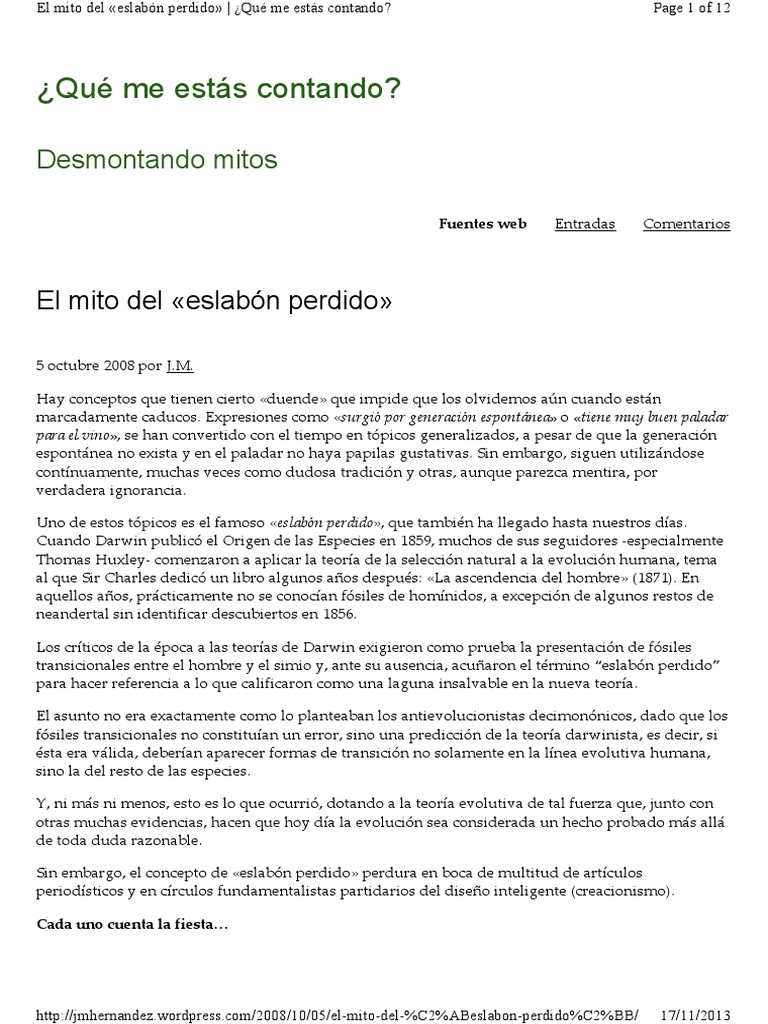 Mitos sobre el eslabón perdido en evolución | PDF | Paleoantropología ...