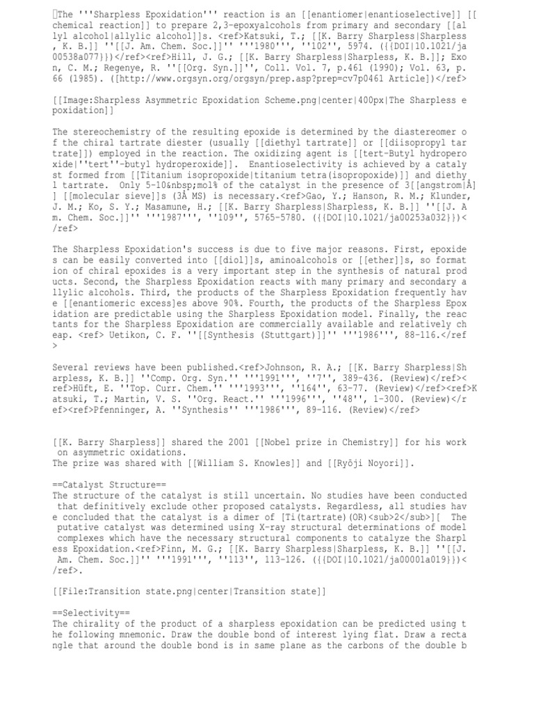 Sharpless Epoxidation | PDF | Organic Reactions | Functional Group