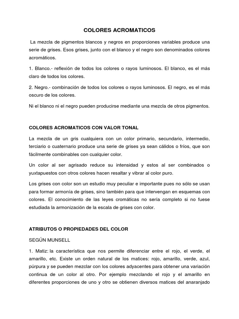Colores Acromáticos y su Significado | PDF | Blanco | Color