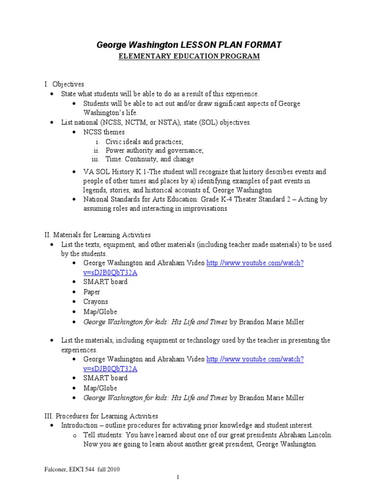 George Washington Lesson Plan for Kids | PDF | Educational Psychology ...