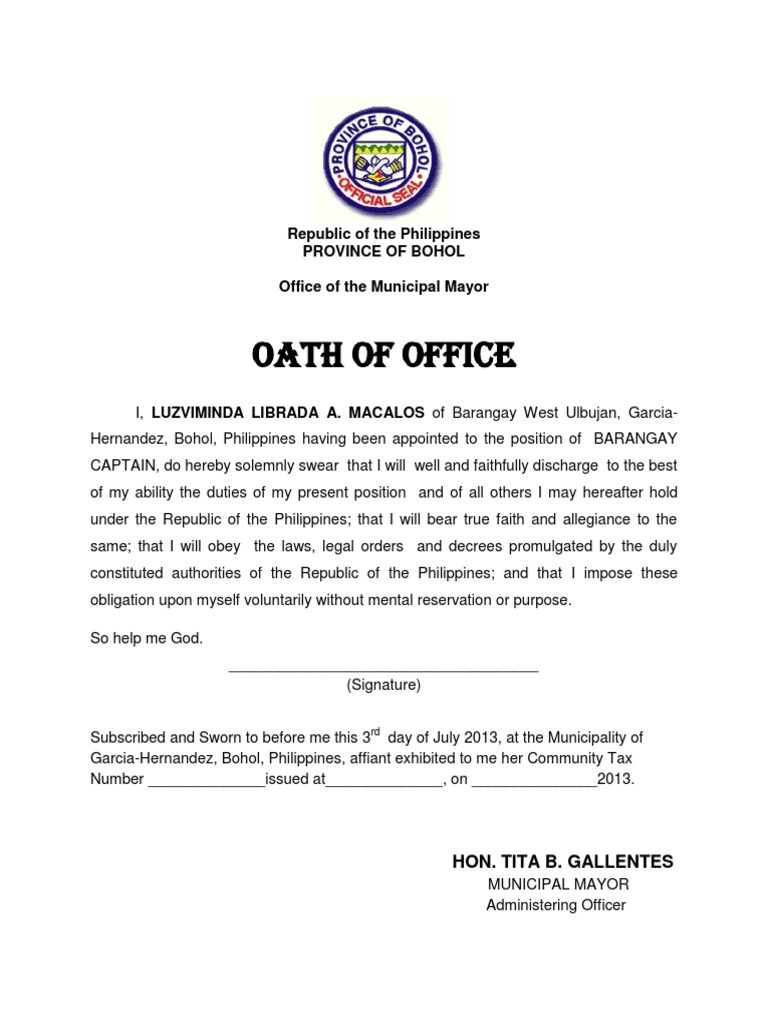 Sample Oath of Office | PDF