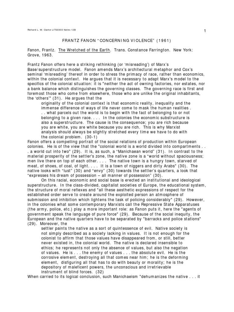 Fanon Concerning Violence | PDF | Frantz Fanon | Sociological Theories