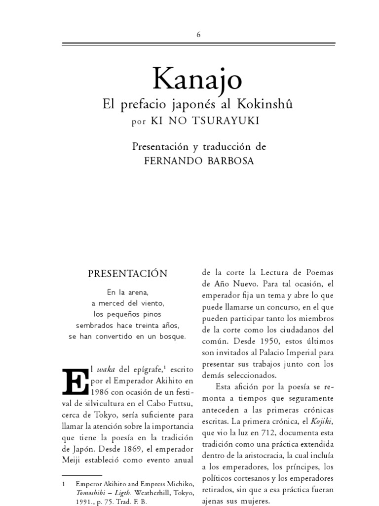Kanajo - Prefacio Al Kokinshu | PDF | Japón | Poesía