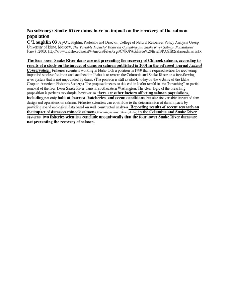 Snake River Dams' Impact on Salmon Recovery | PDF