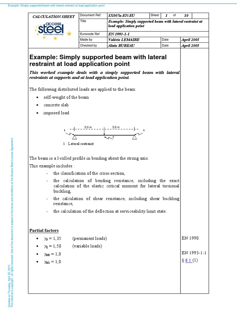 Simply Supported Beam With Lateral Restraint | PDF | Bending | Beam ...