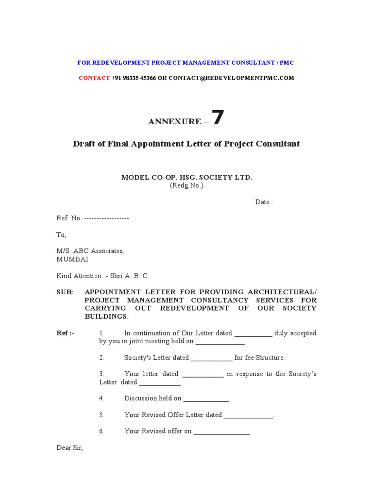 Appointment Letter of Project Management Consultant | PDF | Object ...