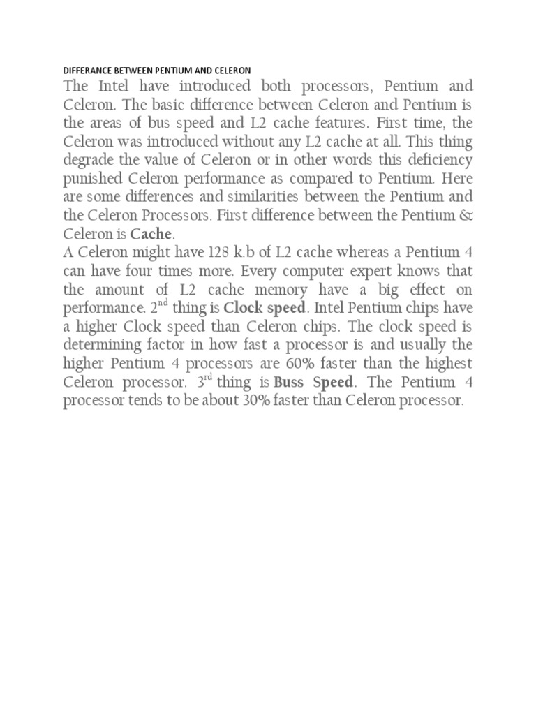 Computer Tricks - Difference Between Pentium and Celeron | PDF | Central Processing Unit | Cpu Cache