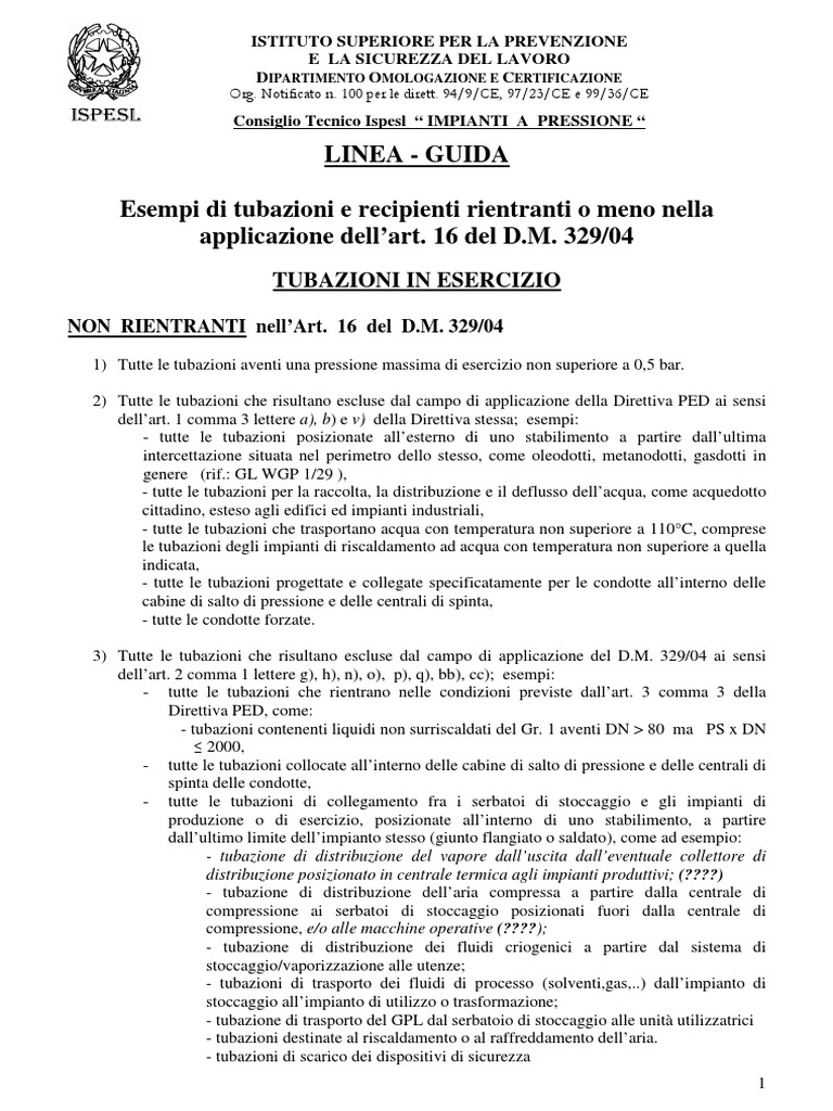 Linee Guida Recipienti e Tubazioni PED - IsPESL | PDF