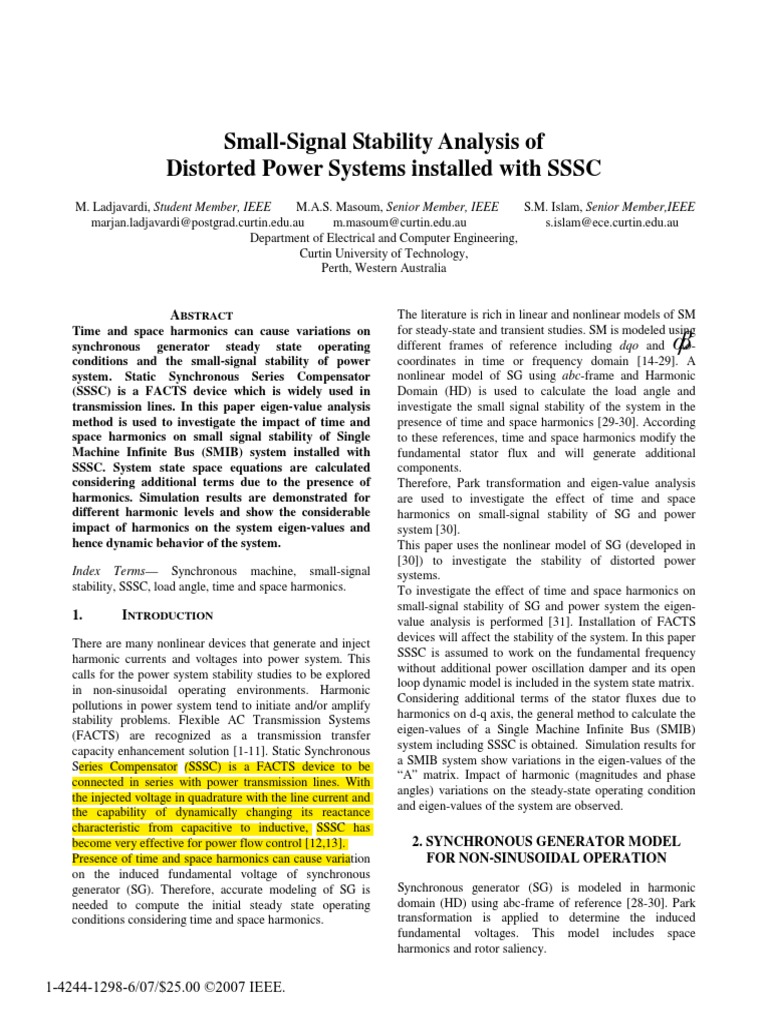 Small Signal Stability Analysis | PDF | Steady State | Inductance