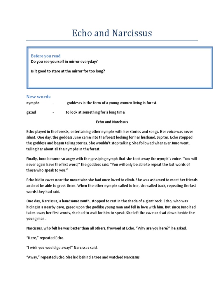 Myths and Legends Echo and Narcissus | PDF