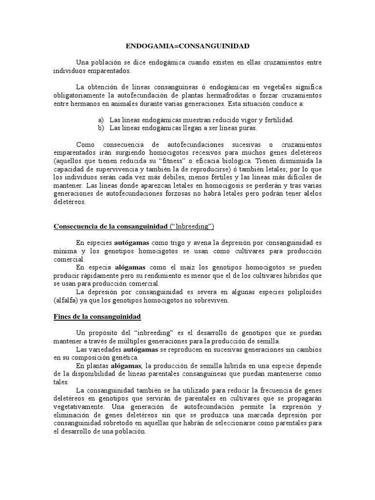 Efectos de la Endogamia en Poblaciones | PDF