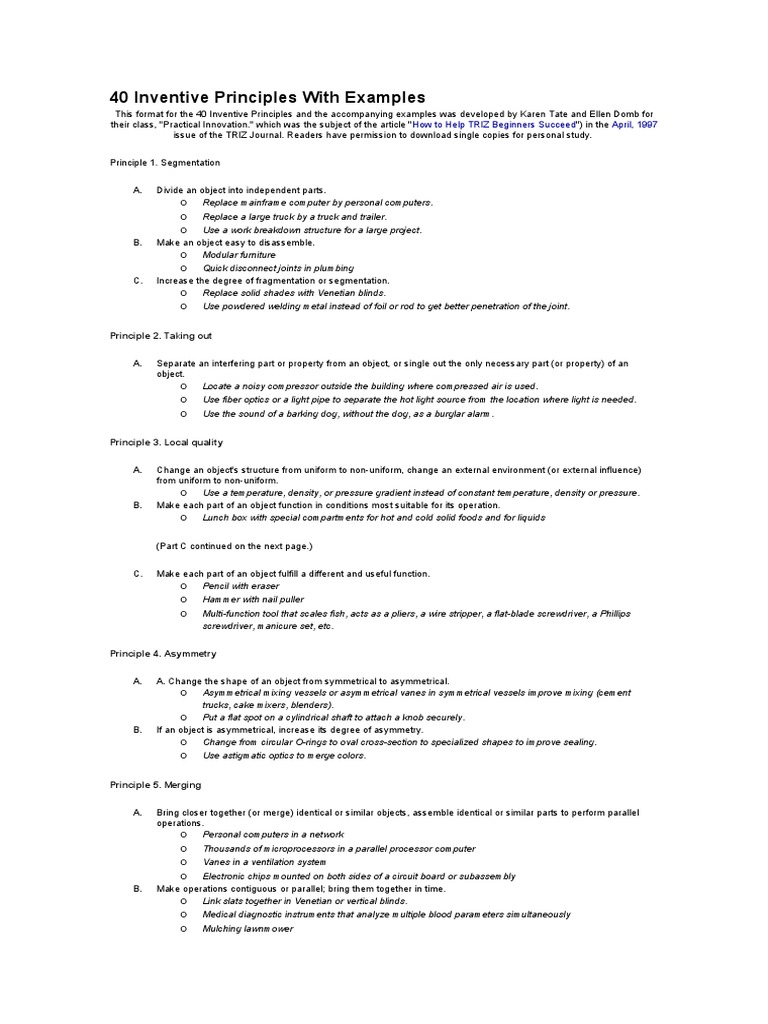 40 Inventive Principles Explained | PDF | Oxygen | Ferromagnetism