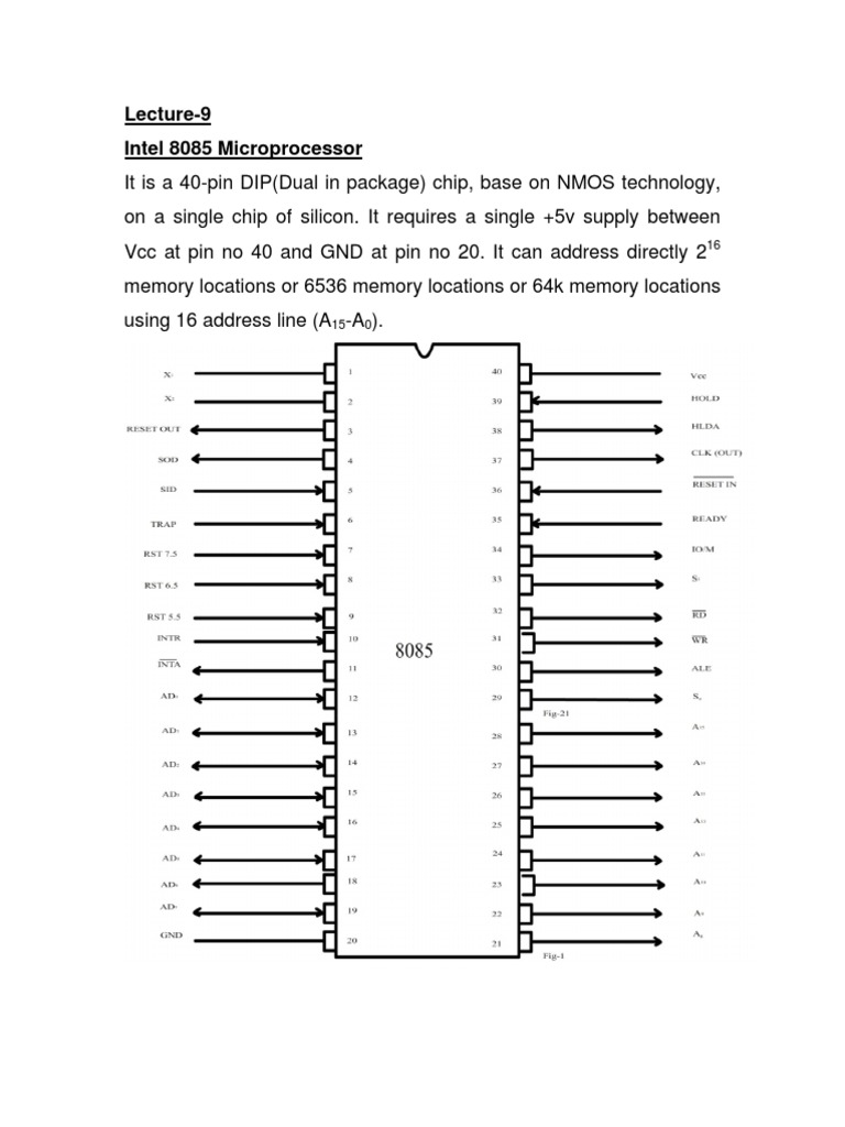 Pin Configuration and Operation Modes of the Intel 8085 Microprocessor | PDF | Input/Output ...