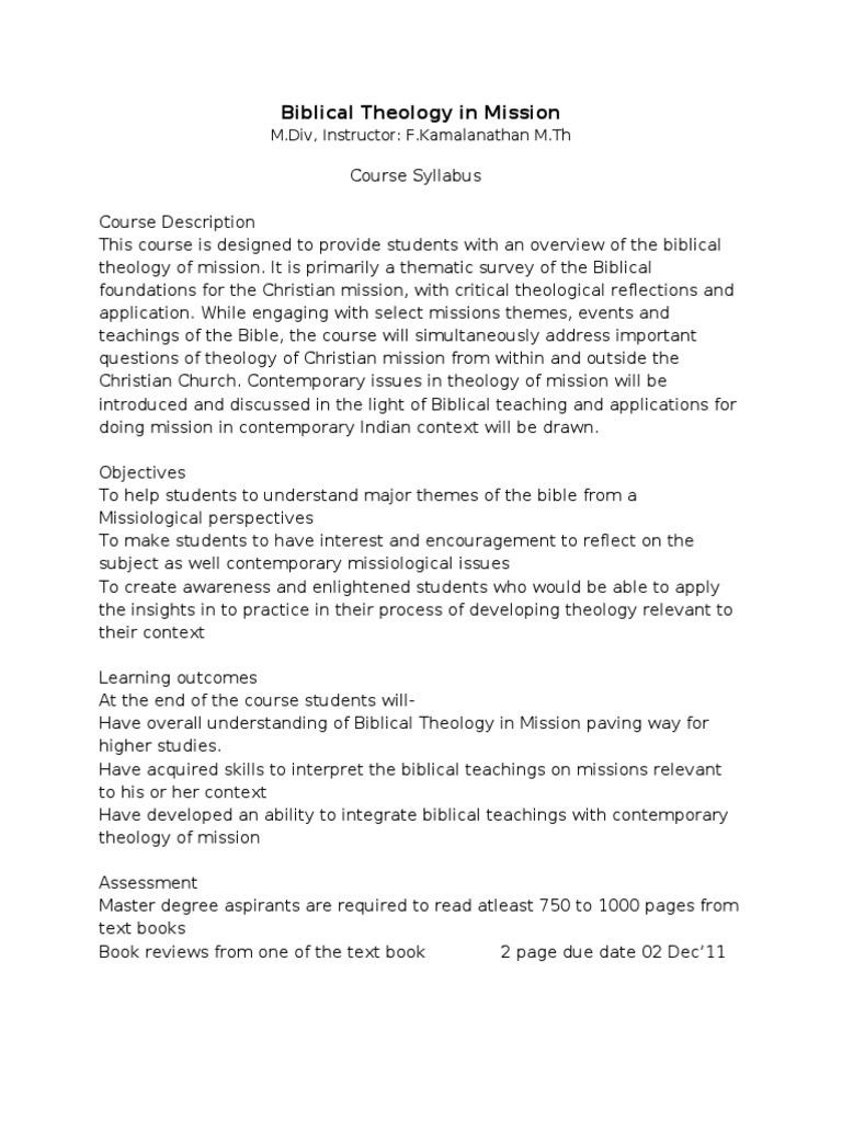 Sample Syllabus | PDF | Christian Mission | Bible