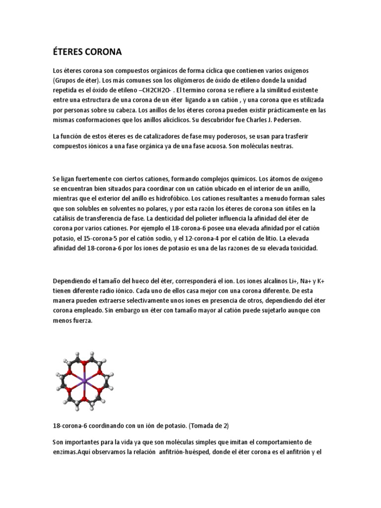 ÉTERES CORONA | PDF | Éter | Compuestos químicos
