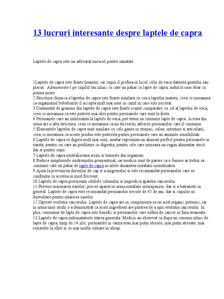13 Lucruri Interesante Despre Laptele de Capra | PDF