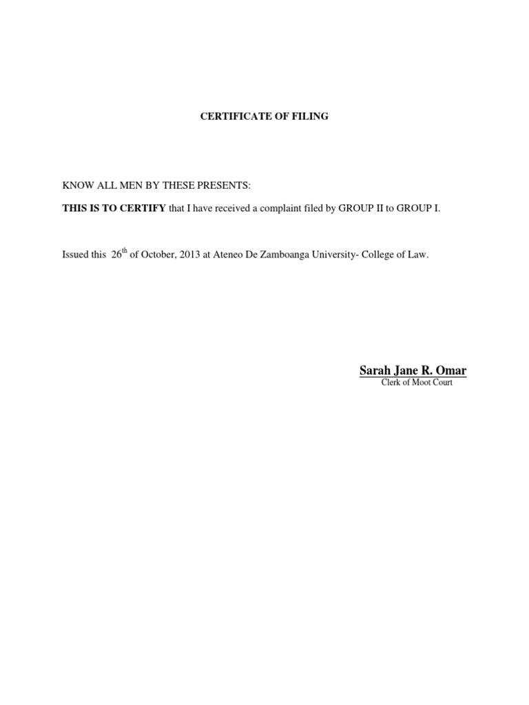Certificate of Filing | PDF | Government | Justice