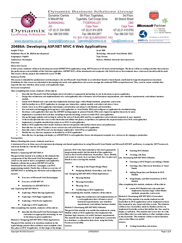 20486A - Developing ASP - Net MVC 4 Web Applications | PDF | Model–View ... 20486A - Developing ASP - Net MVC 4 Web Applications | PDF | Model–View ...