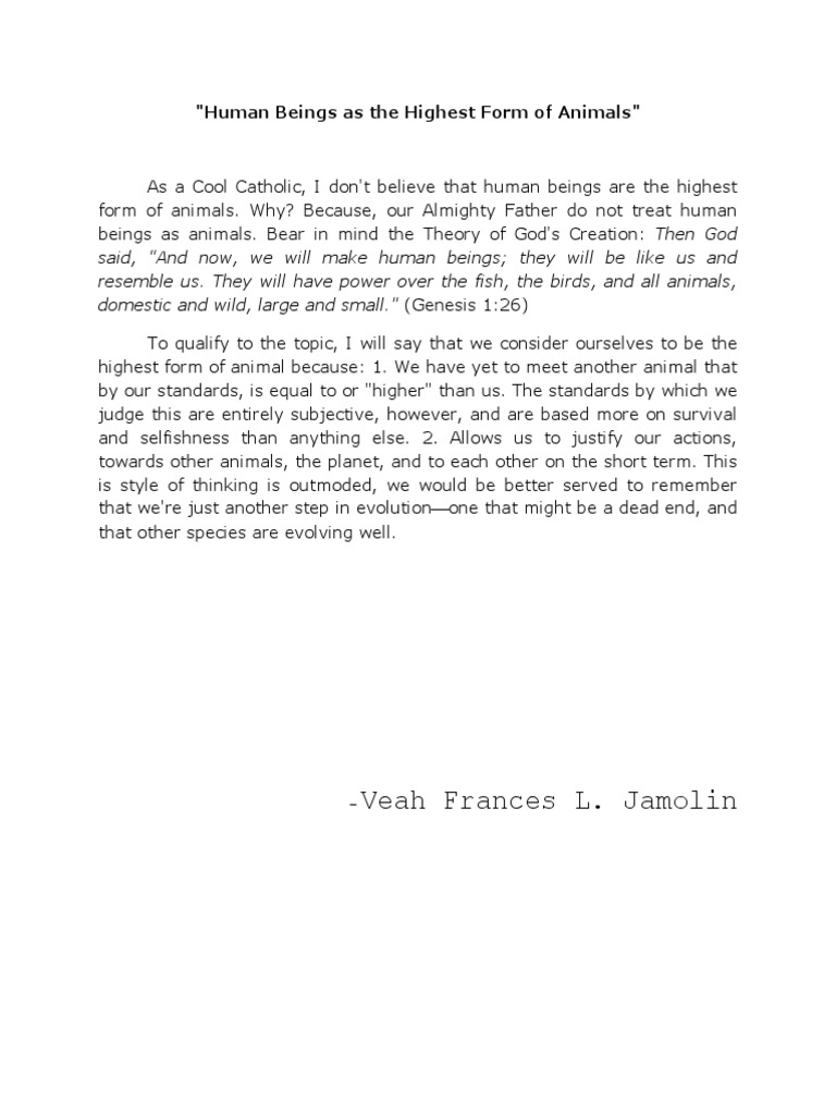 Human Beings As The Highest Form of Animals | PDF | Philosophy