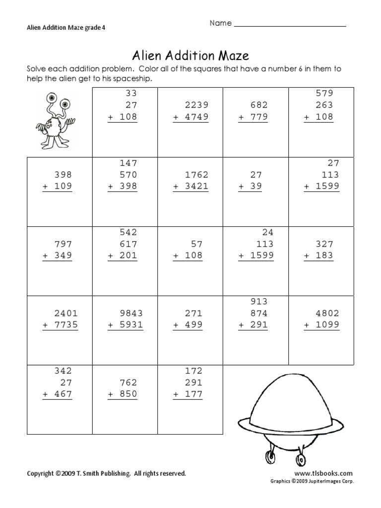Alien Addition Maze: Name | PDF