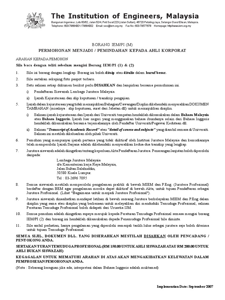IEM - Application For Corporate Member Form | PDF | Insinyur | Gelar ...