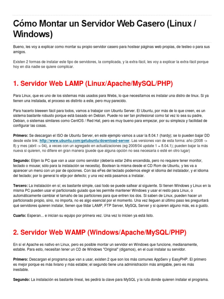 Cómo Montar Un Servidor Web Casero PDF | PDF | Servidor web | Internet ...