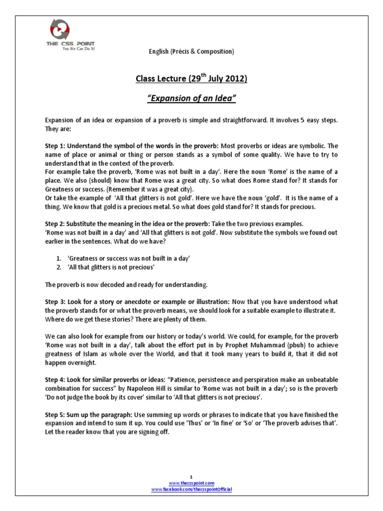 Expansion of an idea Class Lecture.pdf | Proverb | Idiom
