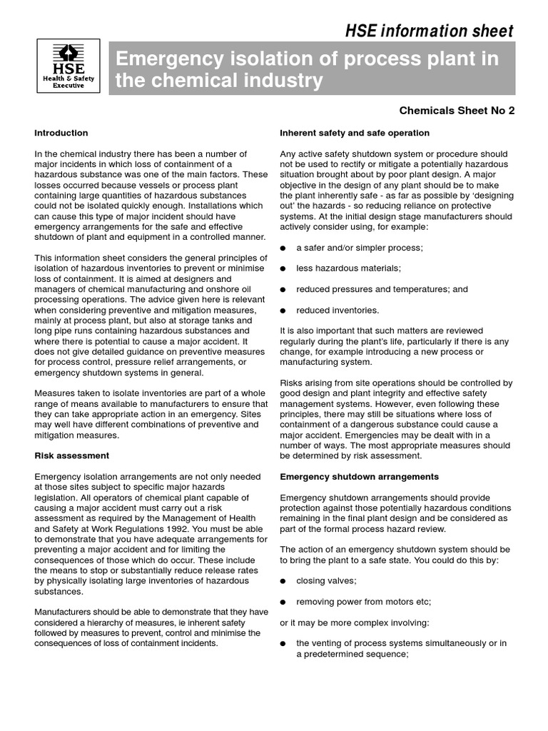 Emergency Isolation of Process Plant in Chemical Industry | PDF ...