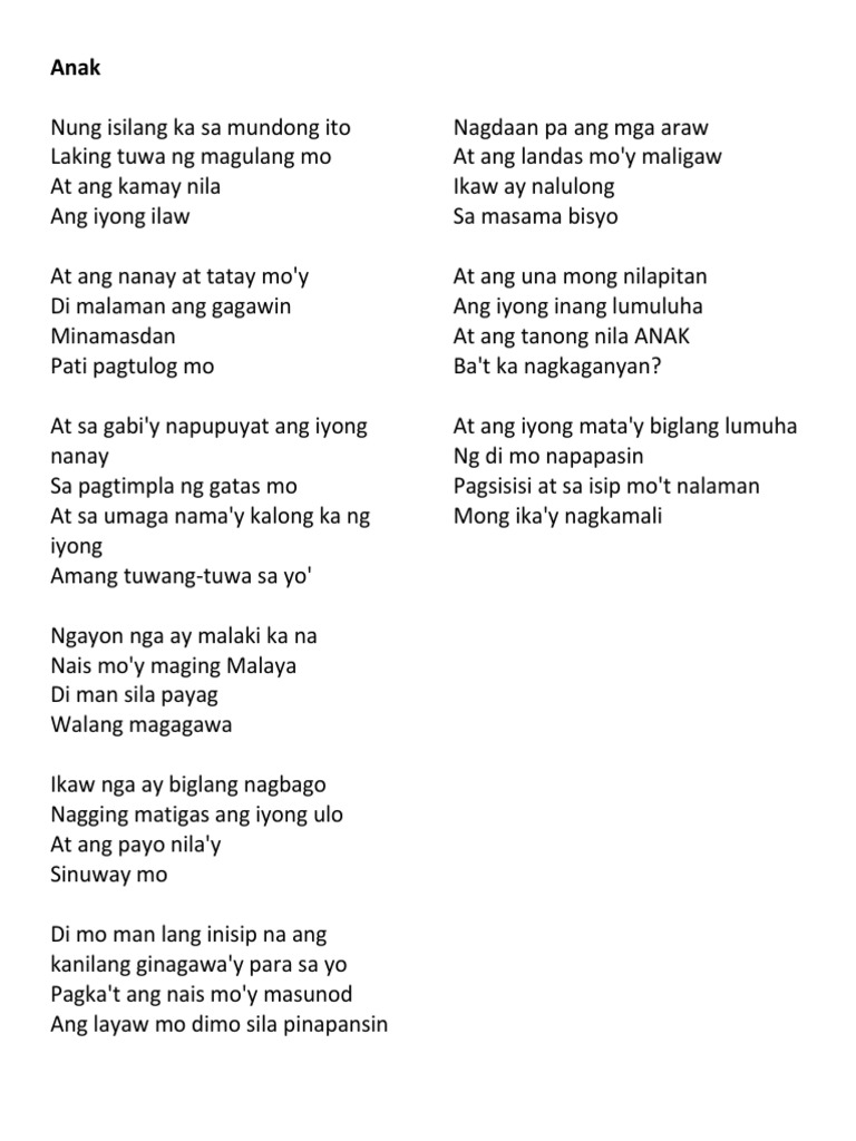 Anak Lyrics | PDF