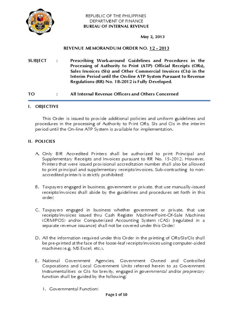 Bir Atp Memo | Value Added Tax | Invoice