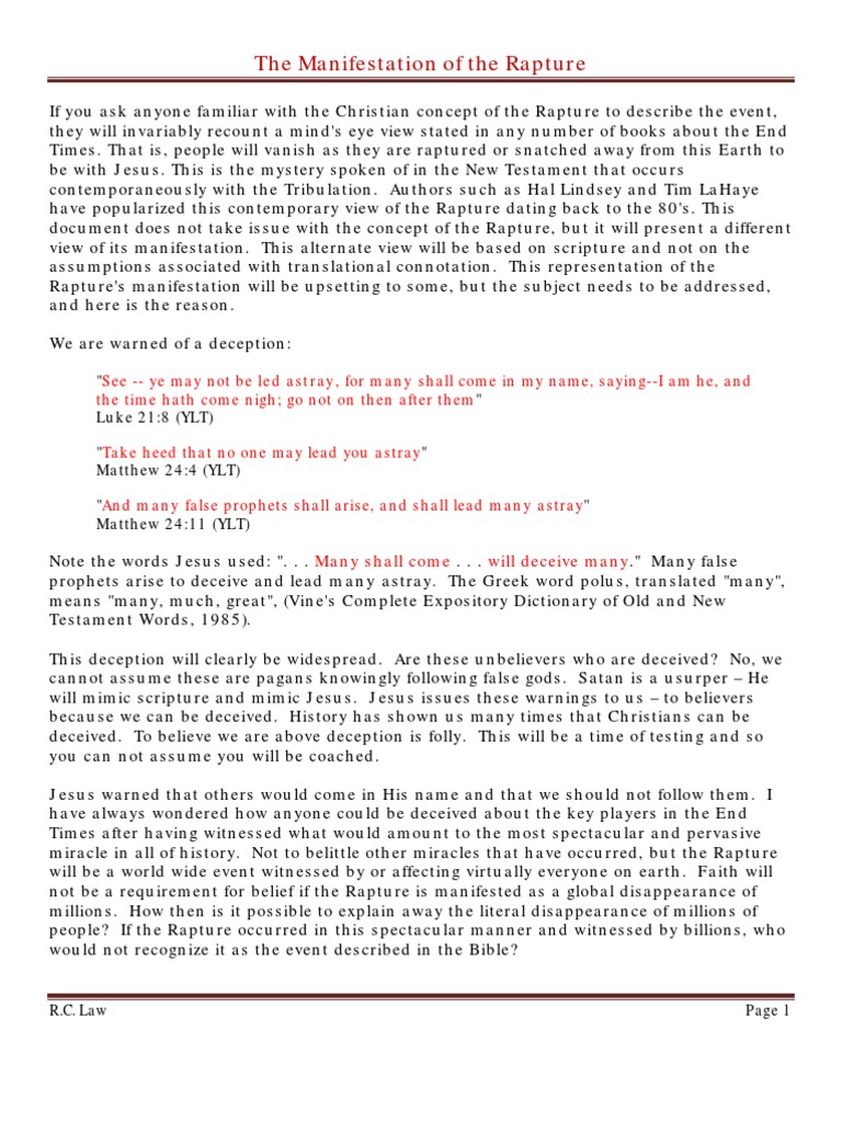 Manifestation of The Rapture | PDF | Rapture | Miracle