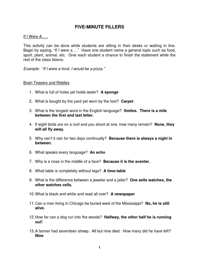 Five Minute Fillers | PDF