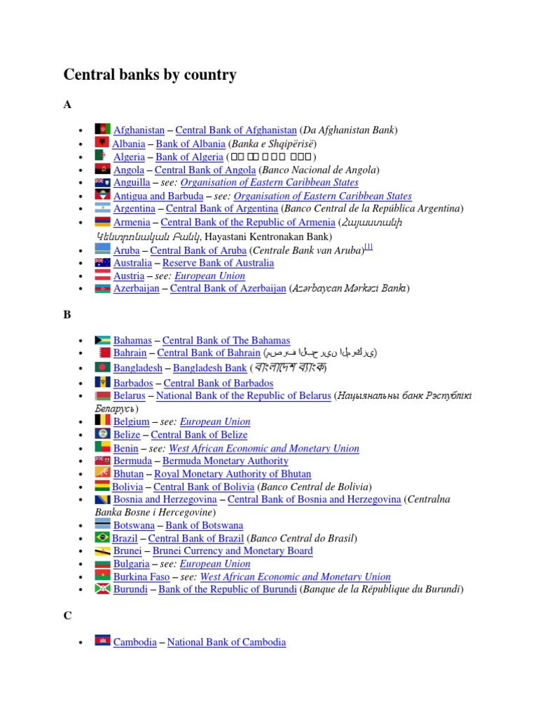 Central Banks Worldwide List | PDF | Institutional Investors | Central ...