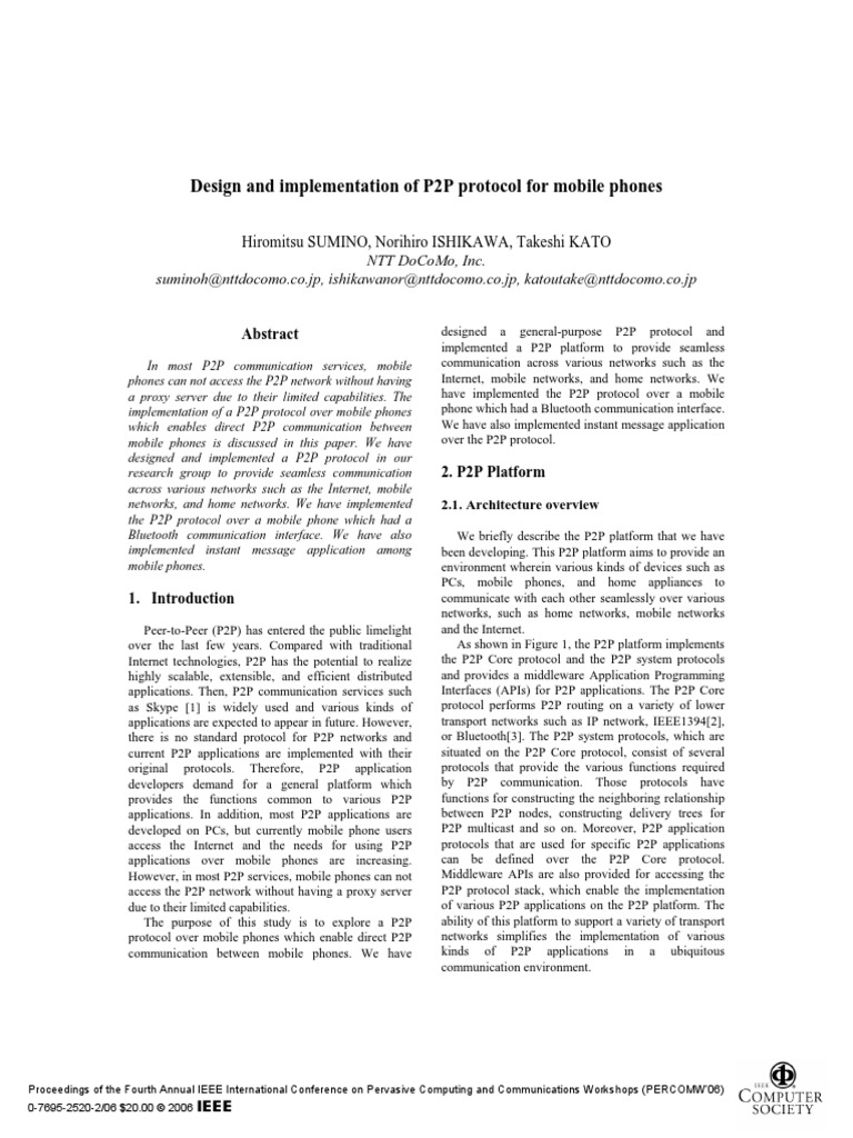 Design and Implementation of P2P Protocol For Mobile Phones | PDF | Peer To Peer | Multicast