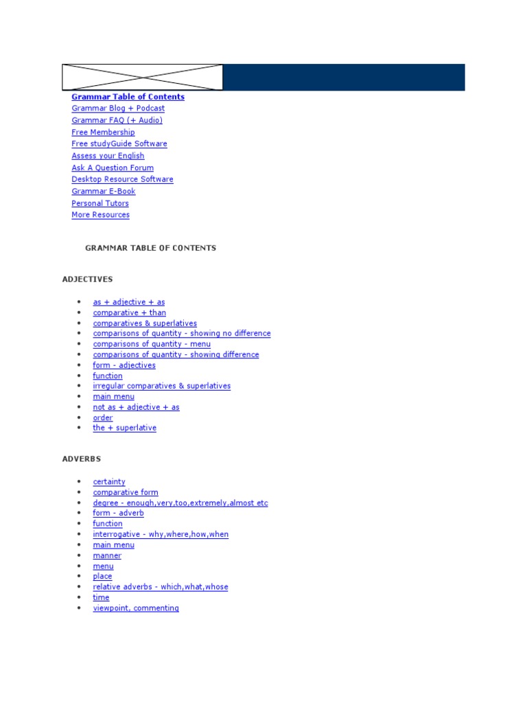 Grammar Table of Contents in English | PDF | Verb | Semantic Units