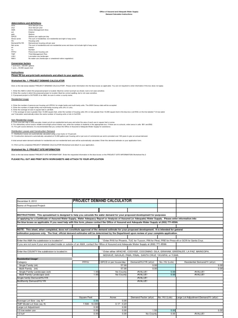 Office of Assured and Adequate Water Supply Demand Calculator ...